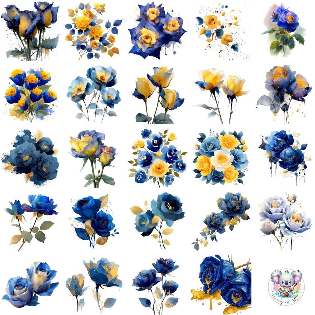Rosas azul rey y doradas en acuarela (45 ramos) - Etsy México