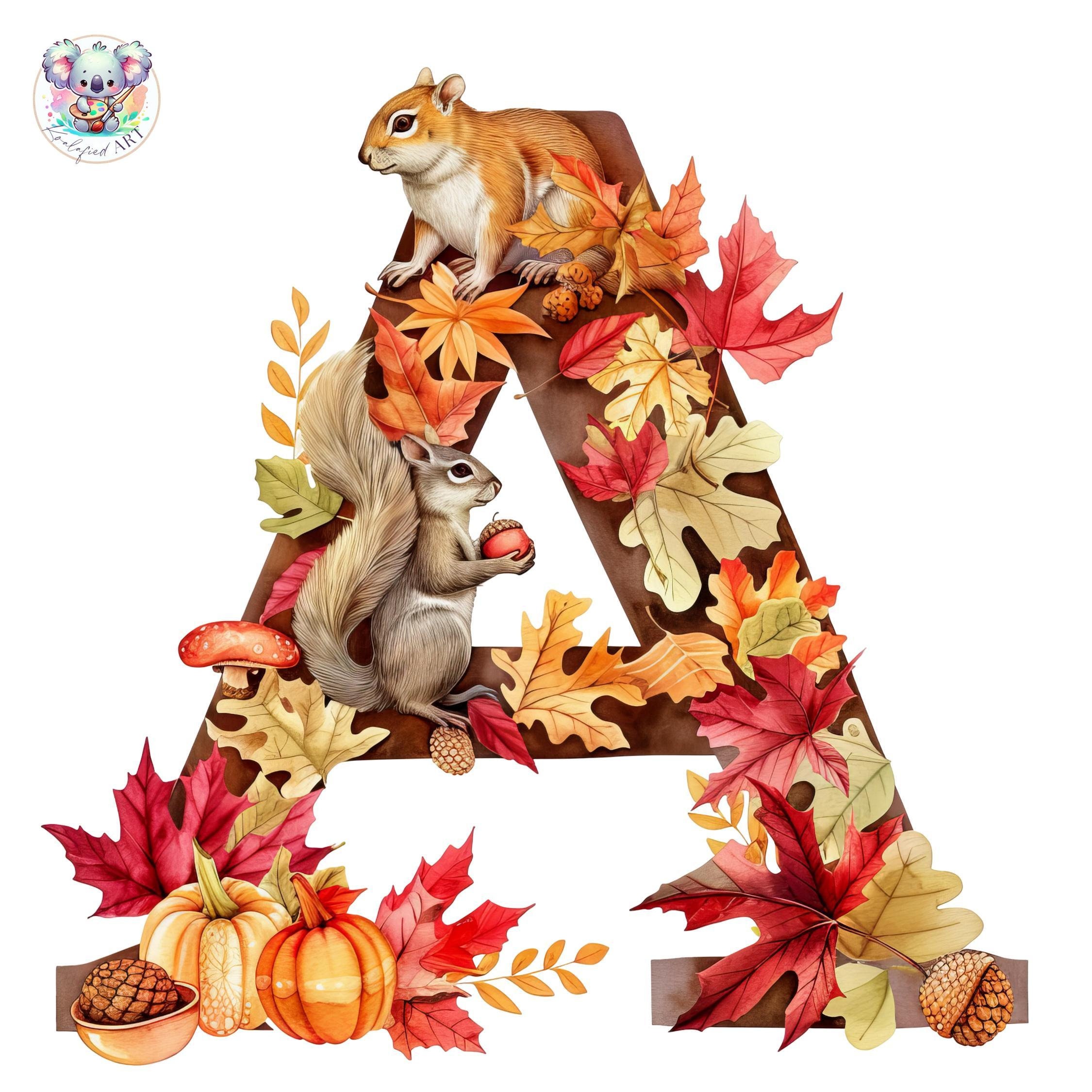 Watercolor Autumn Alphabet Clipart Pngs: 26 High-resolution 300 DPI ...
