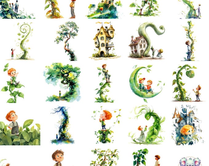 Jack and the Beanstalk Clipart: Fairytale Storybook Graphics (digital ...