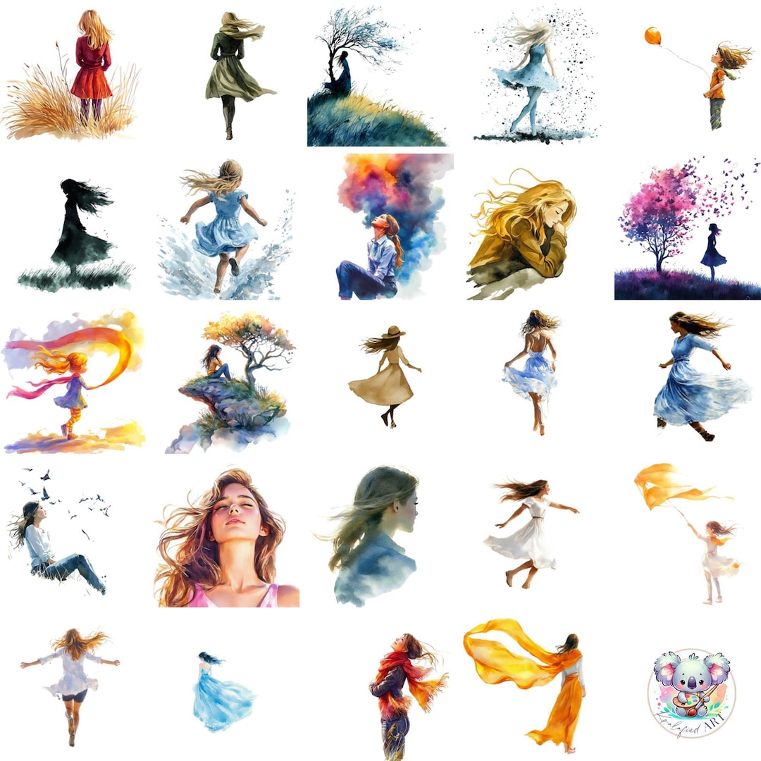 Watercolor Girl Clipart PNG: Flowing Dress Illustrations (digital ...