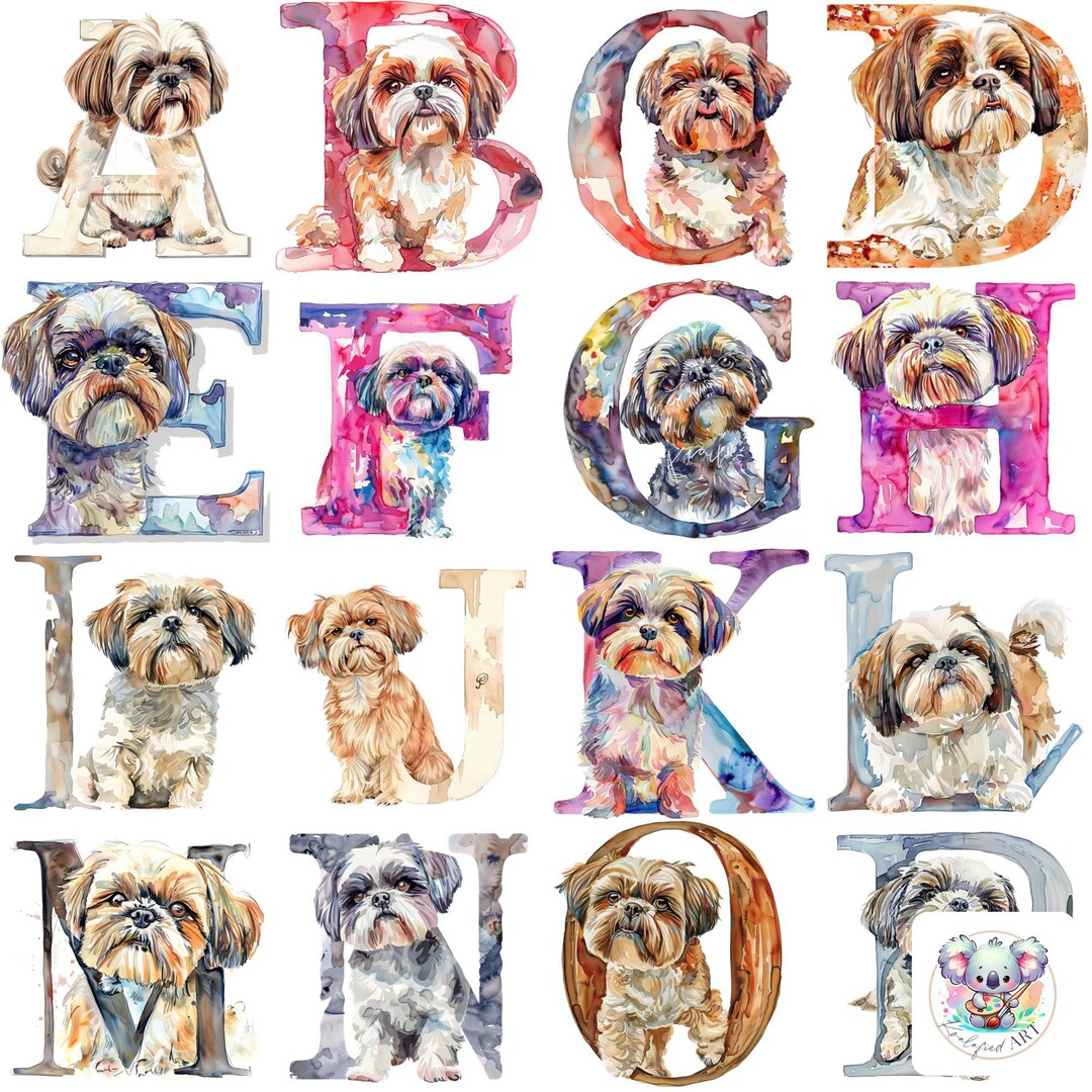 Puppy Love ABC: Watercolor Shih Tzu Alphabet Letter Alphabet Cliparts ...