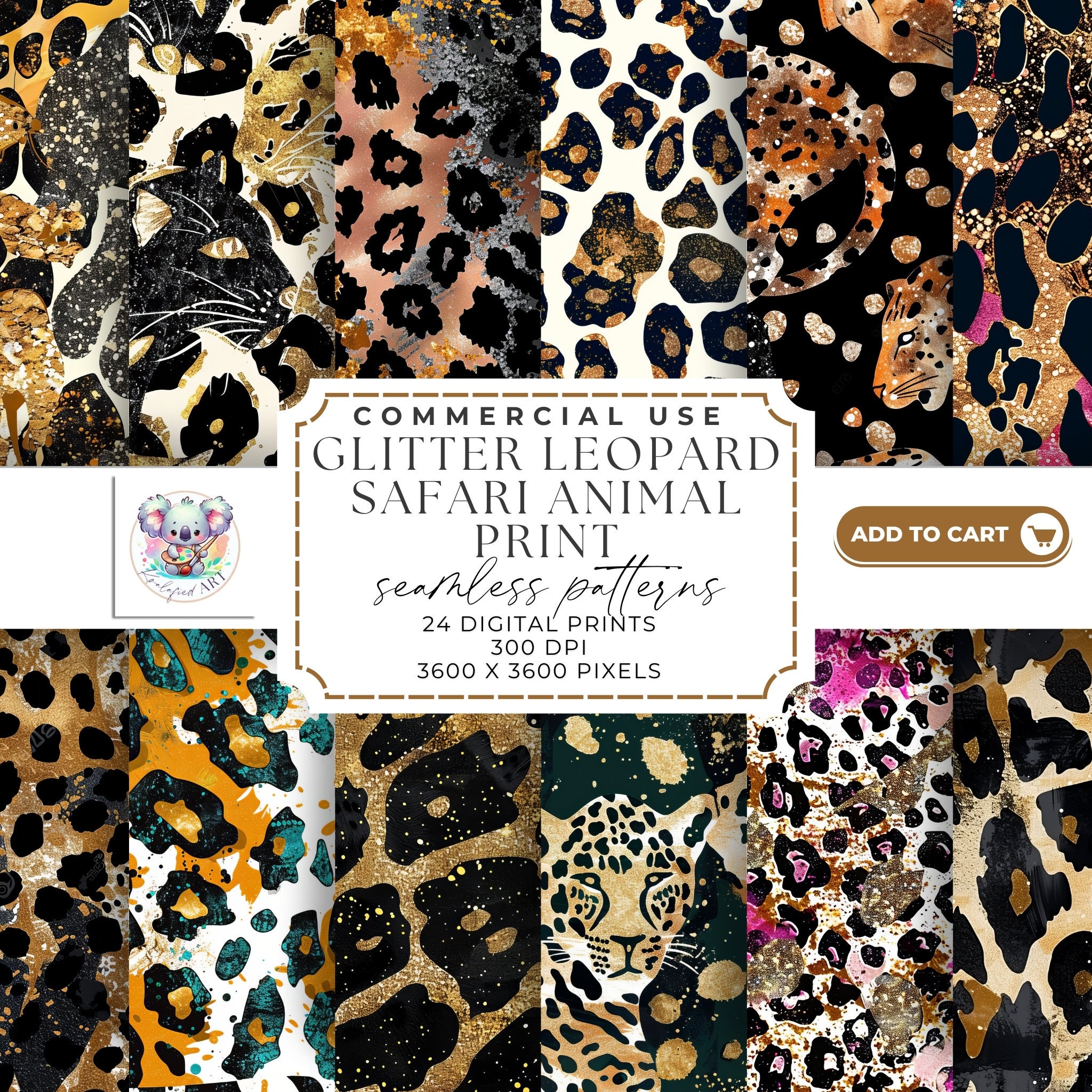 Glitter Leopard Safari Animal Print Digital Paper Set 24 Seamless ...
