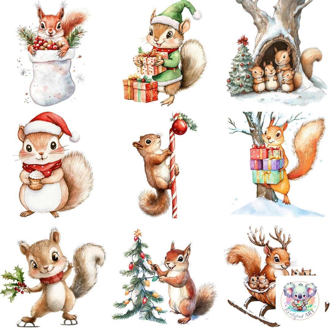Christmas Squirrel Clipart PNG: 36 Festive Squirrel Illustrations for ...