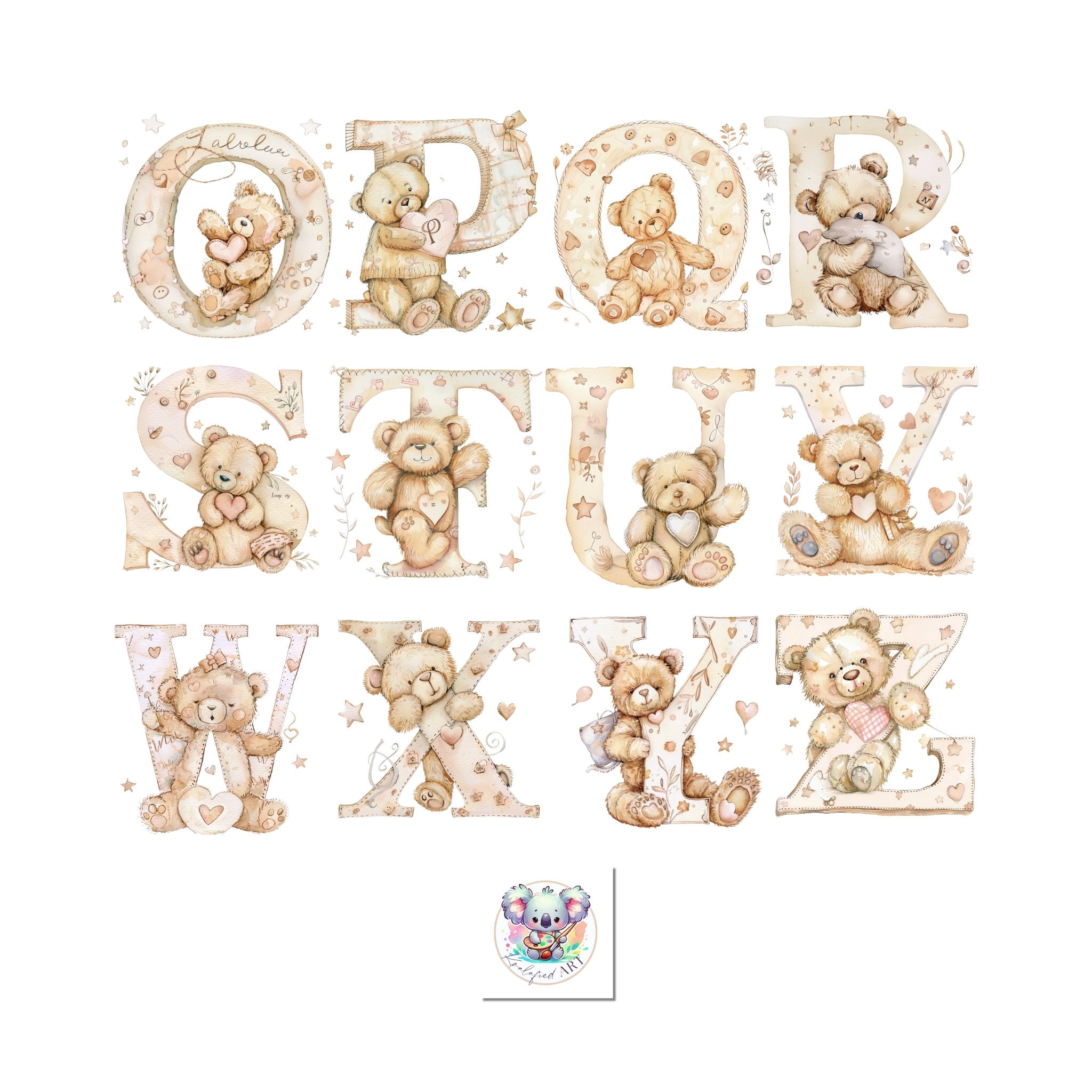 Teddy Bear Whimsy - Watercolor Letter Alphabet Clipart for Kids - Etsy