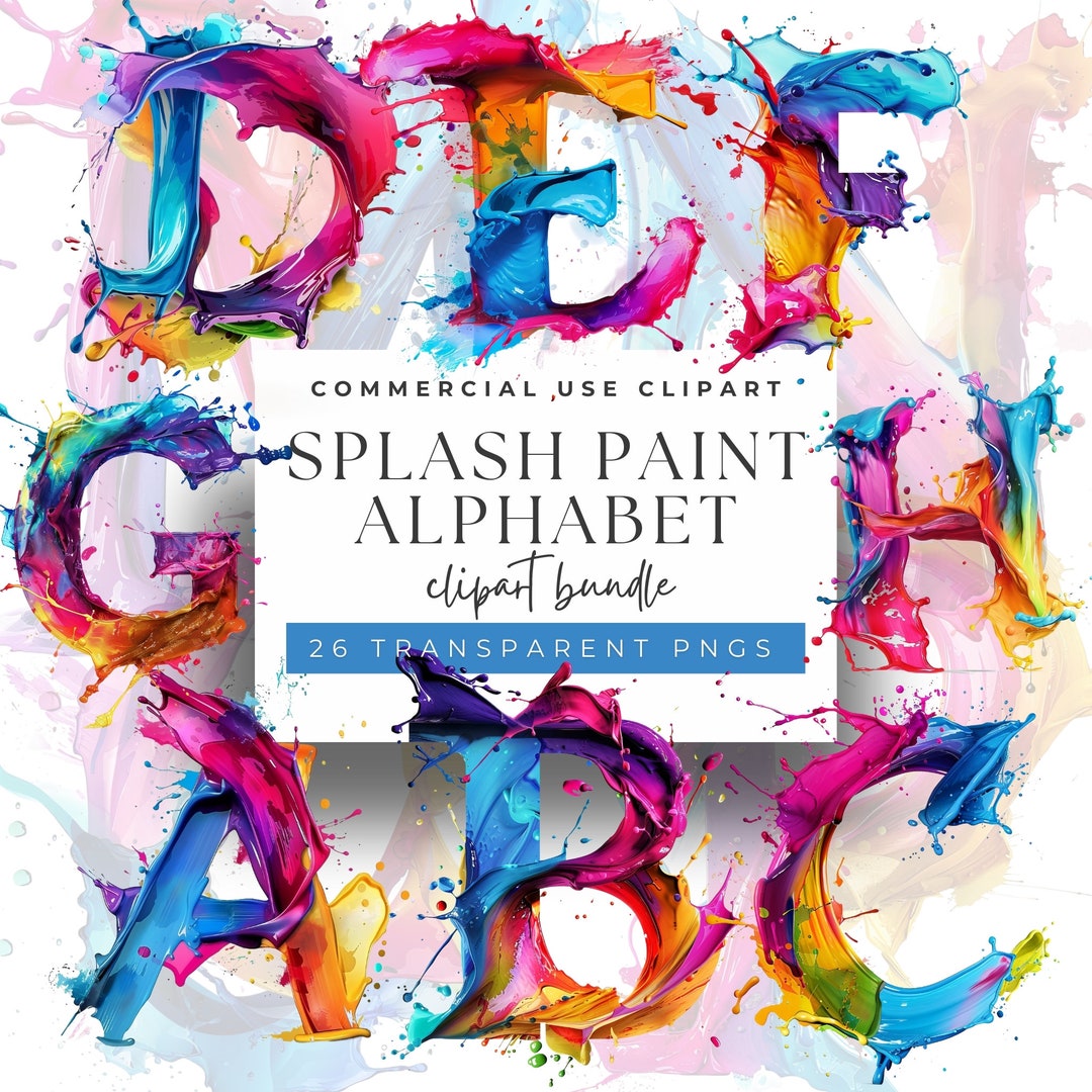 Abstract Art Alphabets - Vivid Paint Splash Alphabet Clipart - 26 Pngs ...