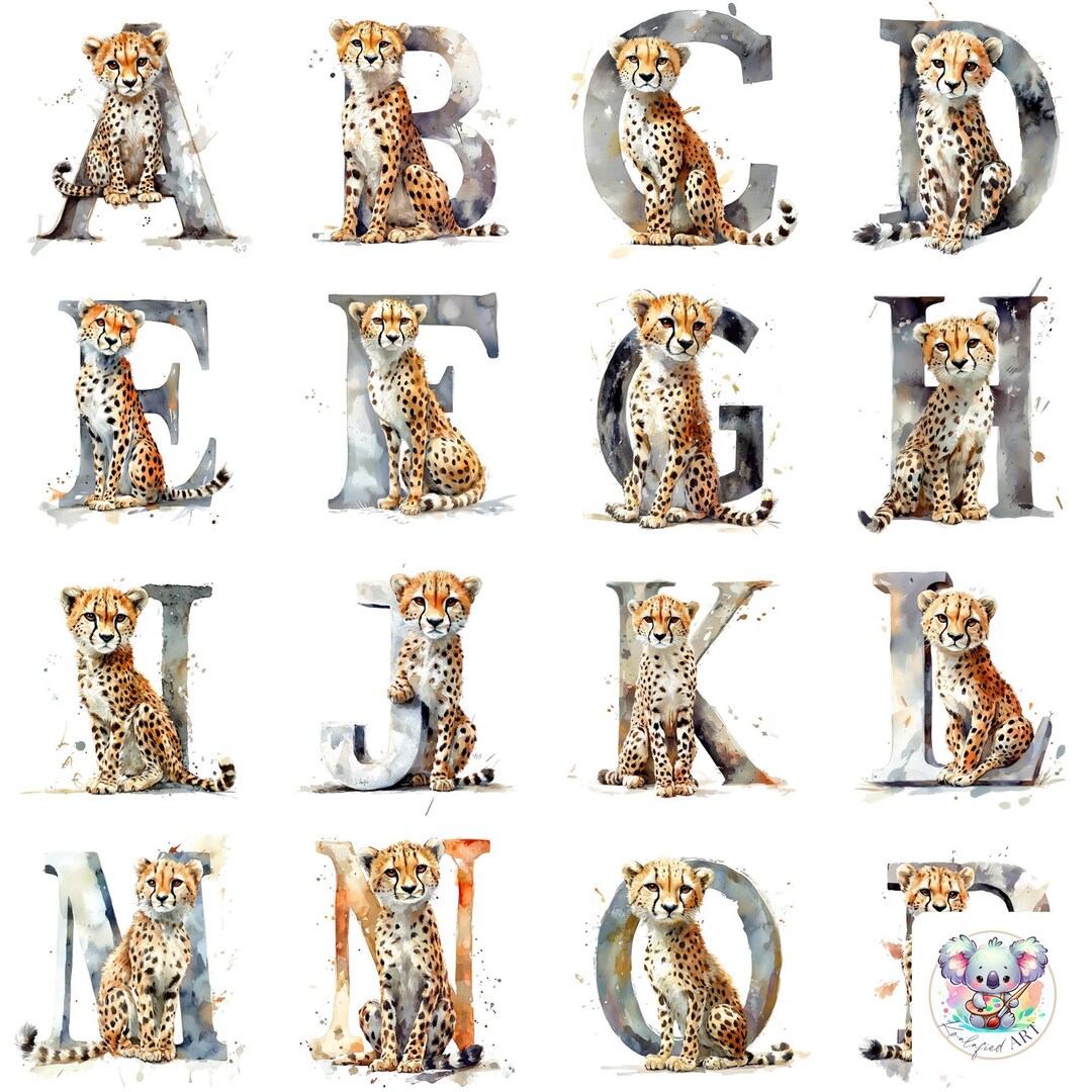 Majestic Cheetah Alphabet Clipart – 26 A-Z Letters With Beautiful ...