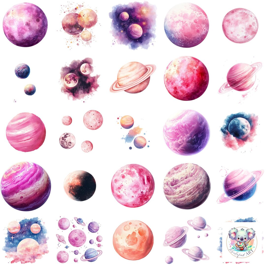 Watercolor Pink Planets Clipart PNG, Transparent Galaxy Space Art ...