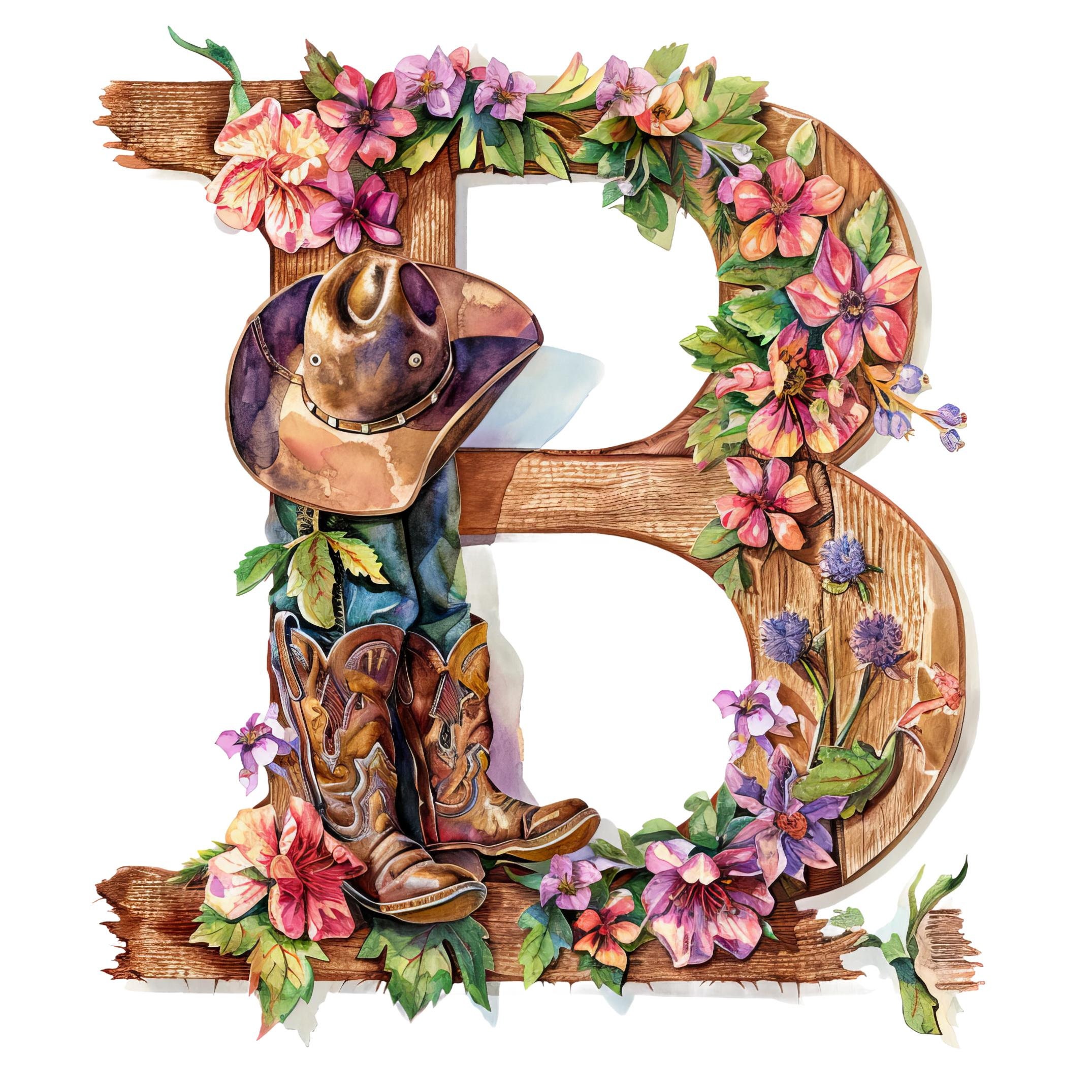 Watercolor Western Alphabet Clipart: Rustic Country Letters (PNG, 300 ...