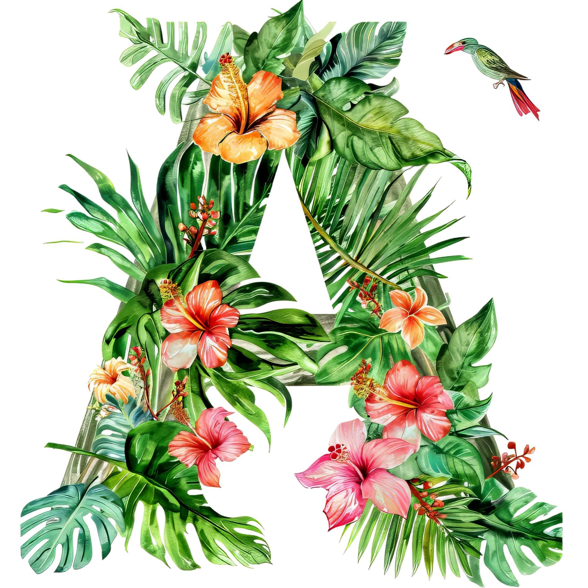 Watercolor Tropical Alphabet Clipart Pngs: 26 High-resolution 300 DPI ...