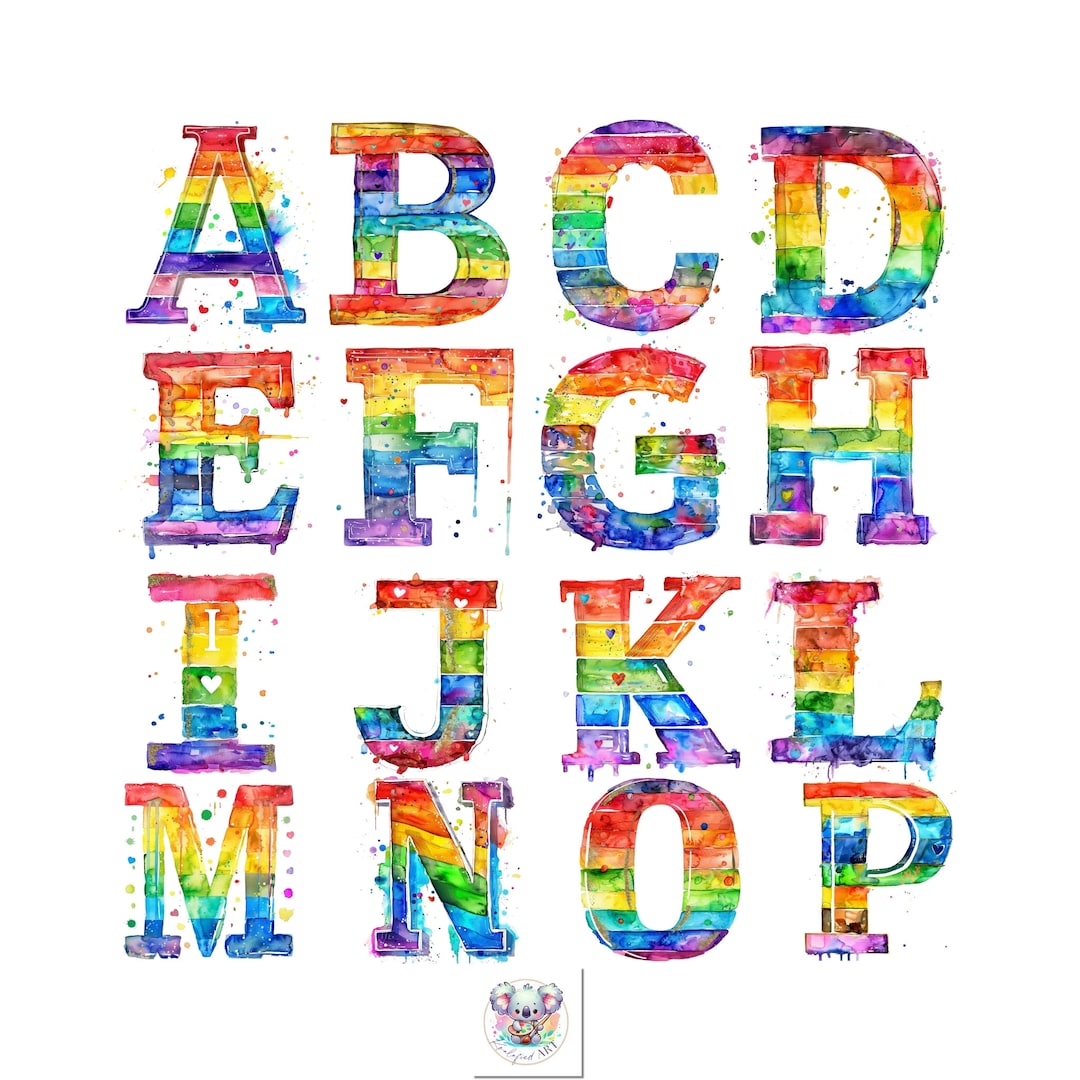 Rainbow Letters LGBTQ Watercolor Alphabet Clipart Collection 26 Pngs - Etsy