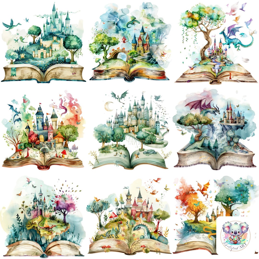 Watercolor Fairytale Book Clipart: Magical Illustrations (PNG, 300 DPI ...
