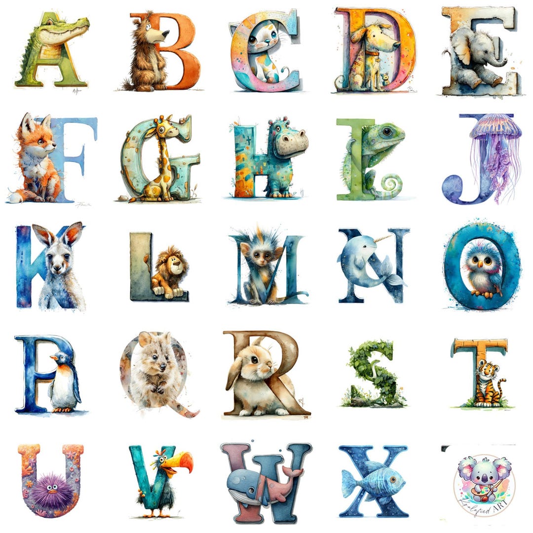 Animal Alphabet PNG Bundle, Watercolor ABC Clipart, Preschool Learning ...