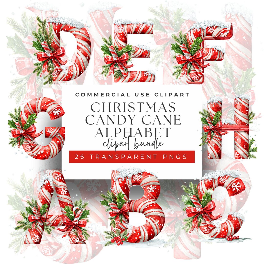 Candy Cane Christmas Alphabet: Watercolor Holiday Letters (PNG Digital ...