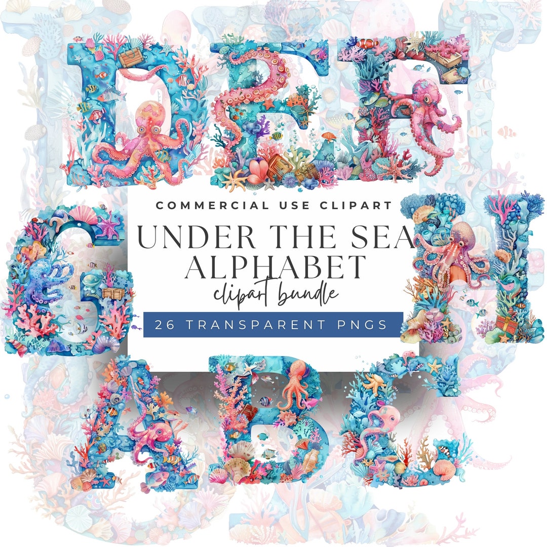 Aquatic Abcs - Watercolor Under the Sea Letter Alphabet Clipart, 300 ...