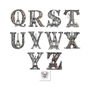 Watercolor Paris Eiffel Tower Letter Alphabet Clipart 26 Chic Pngs, 300 ...