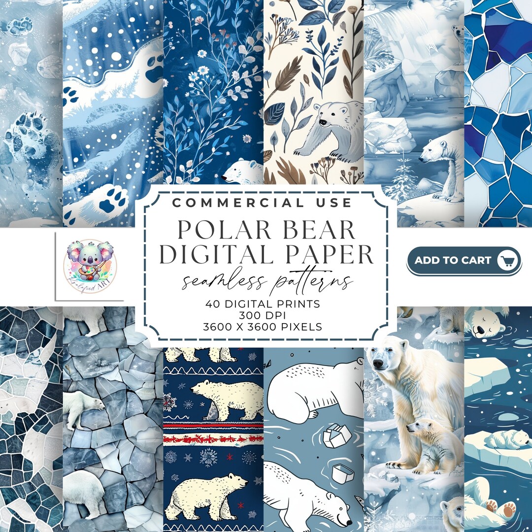 Polar Bear Seamless Pattern: Arctic Winter Digital Paper (300 DPI) - Etsy
