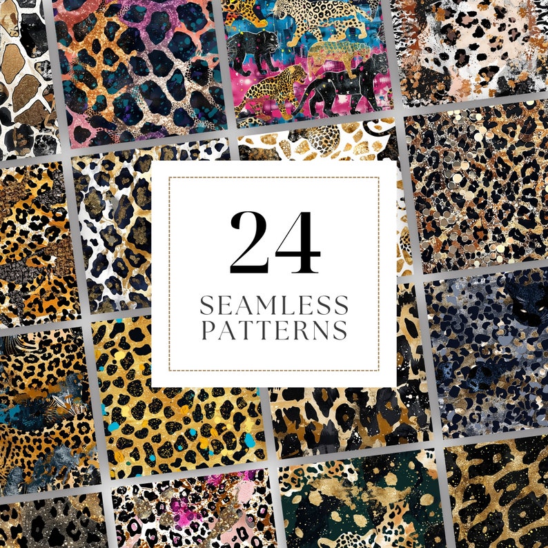 Glitter Leopard Safari Animal Print Digital Paper Set 24 Seamless ...