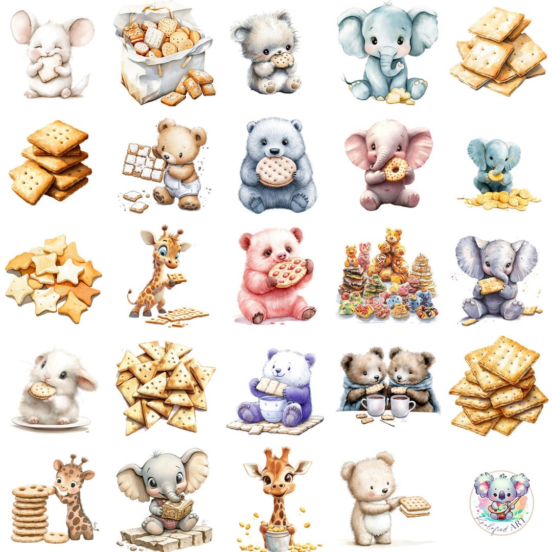 Watercolor Animal Crackers Clipart, Cute Nursery PNG (digital Download ...