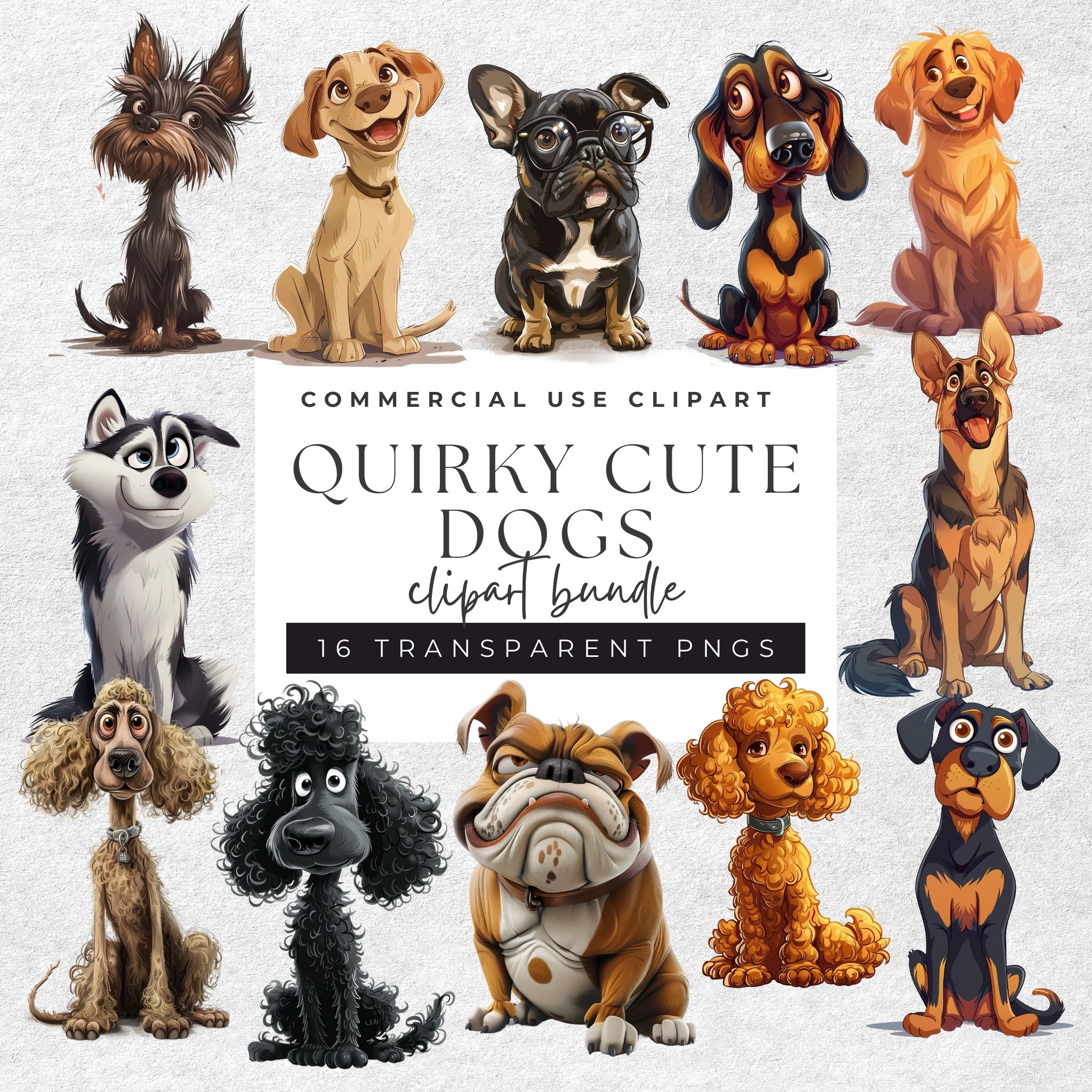 Quirky Dogs Clipart – 16 Playful Pooch Transparent Pngs | 300 DPI - Etsy