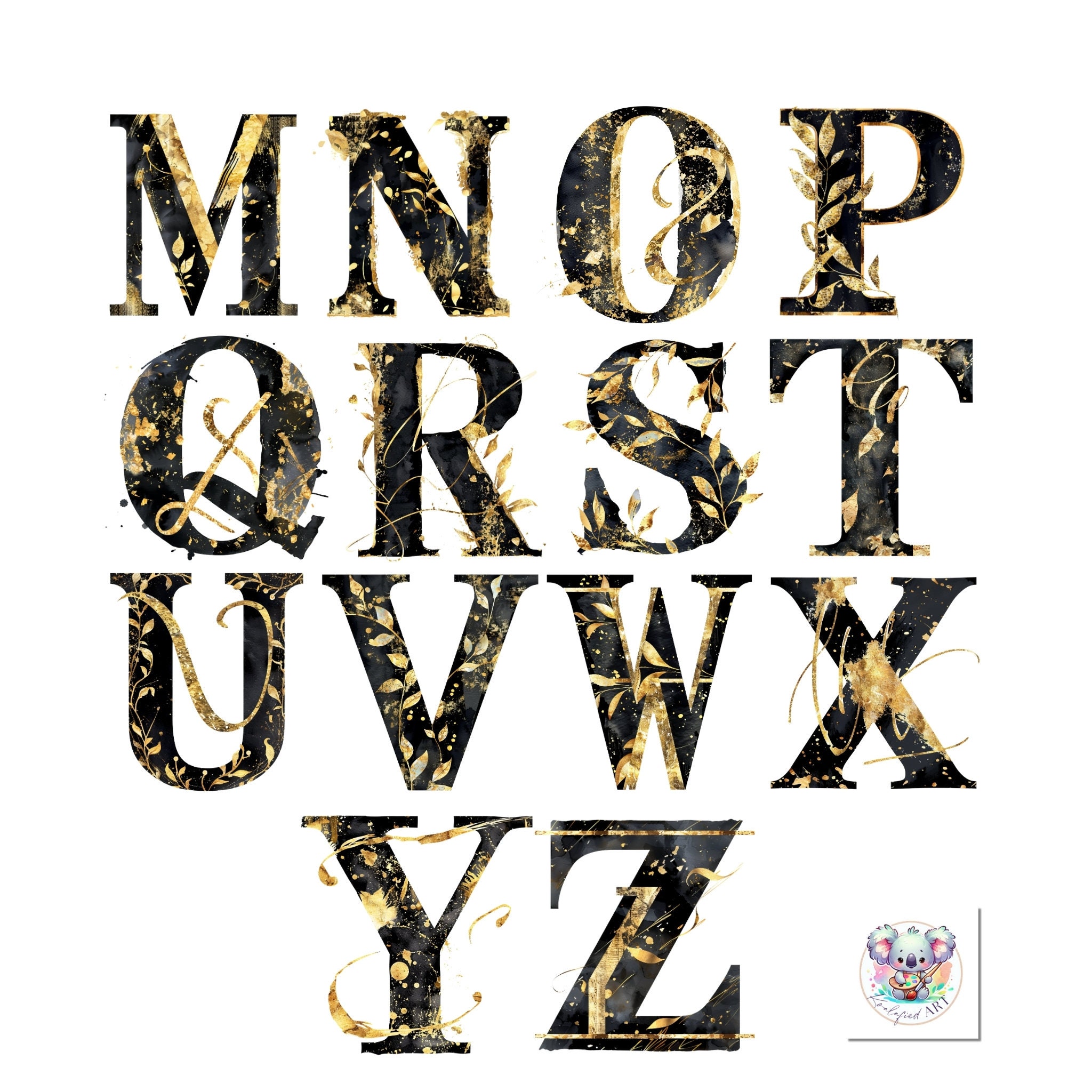 Luxe Letters Black and Gold Alphabet Clipart 26 Decorative Pngs, 300 ...