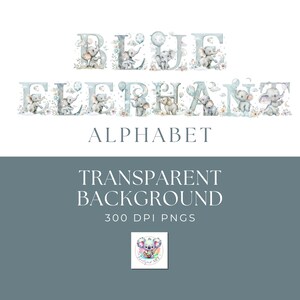 Watercolor Elephant Alphabet Clipart: Blue Safari Letters (pngs) - Etsy