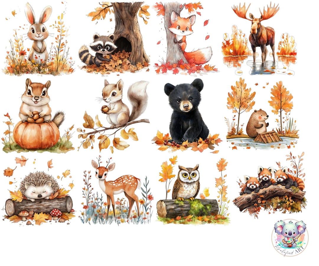 Fall Woodland Animals Clipart PNG: 48 Adorable Autumn Animal ...