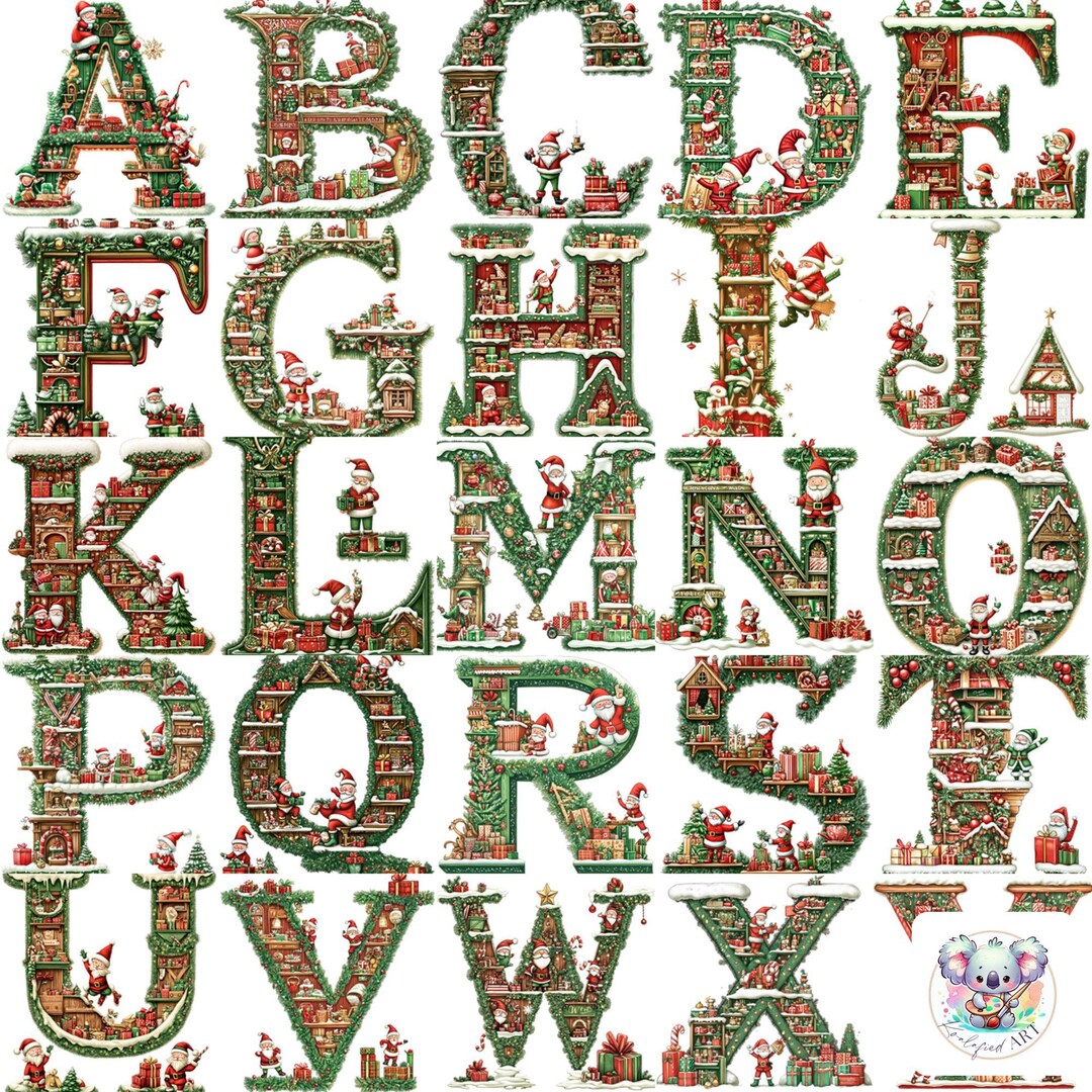 Santa's Workshop Alphabet Clipart: Festive Christmas Letters (PNG, 300 ...