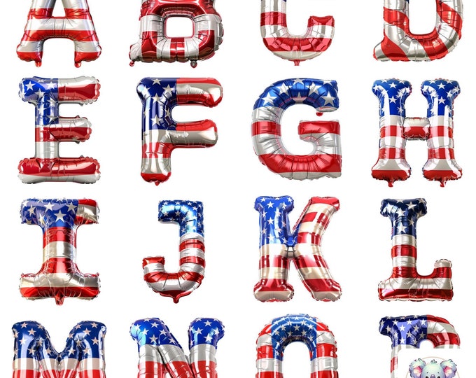 USA Flag Metal Texture Alphabet Clipart: Patriotic PNG Bundle (digital ...