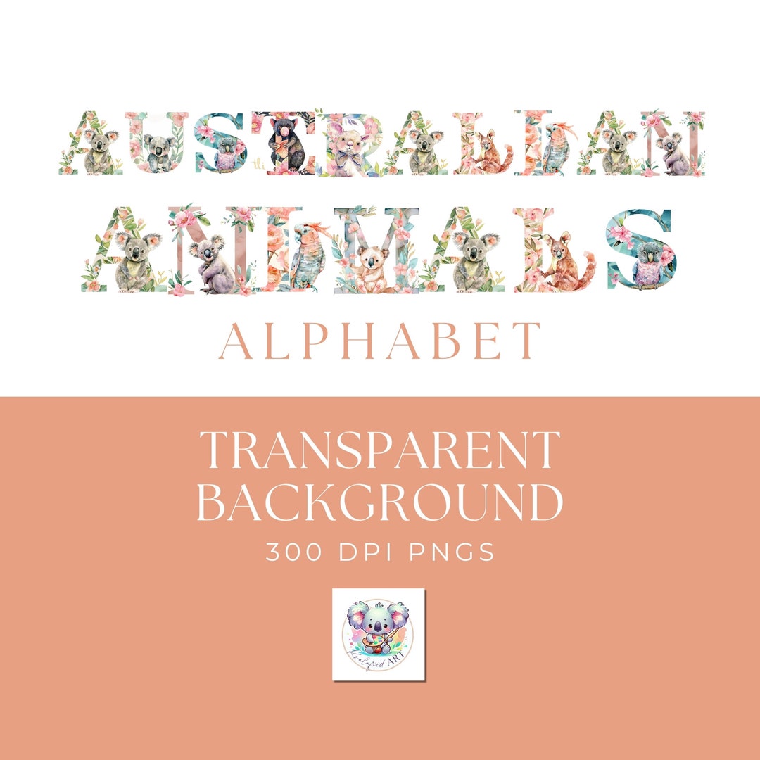 Outback Alphabet Adventure - 26 Australian Animals Clipart Pngs - 300 ...