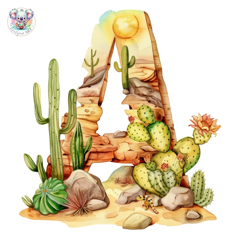 Desert-themed Watercolor Alphabet Clipart Pngs - 26 High-resolution 300 ...