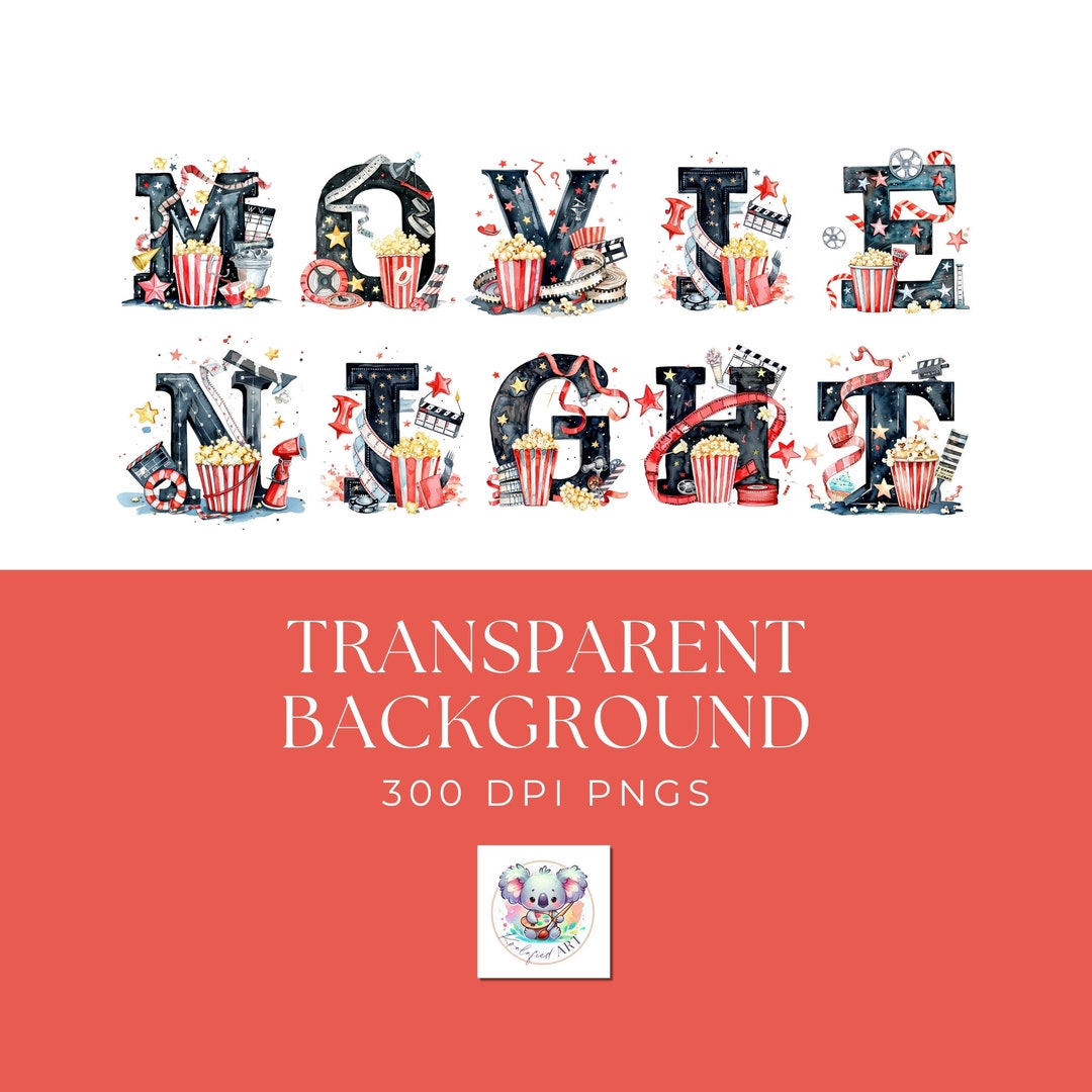 Ultimate Watercolor Movie Night Letter Alphabet Clipart Set Create ...