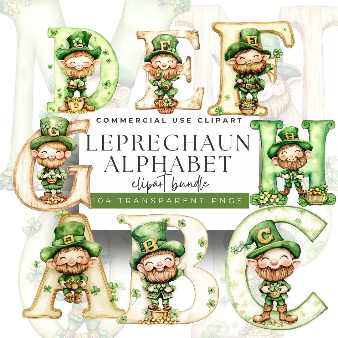 Leprechaun Alphabet Clipart PNG: St. Patrick's Day Letter Art (digital ...