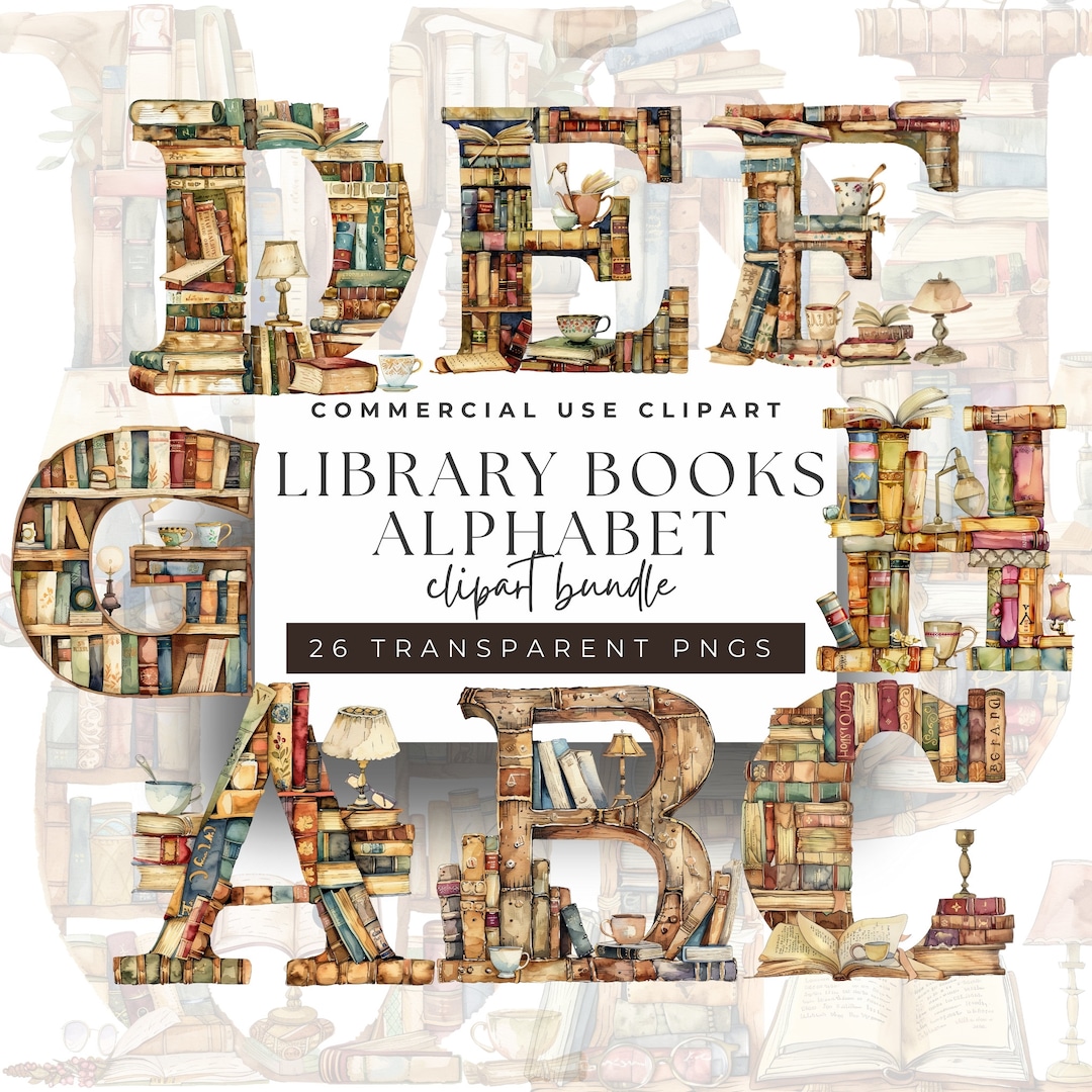 Vintage Library Abcs Watercolor Book Letter Alphabet Clipart, 300 DPI ...
