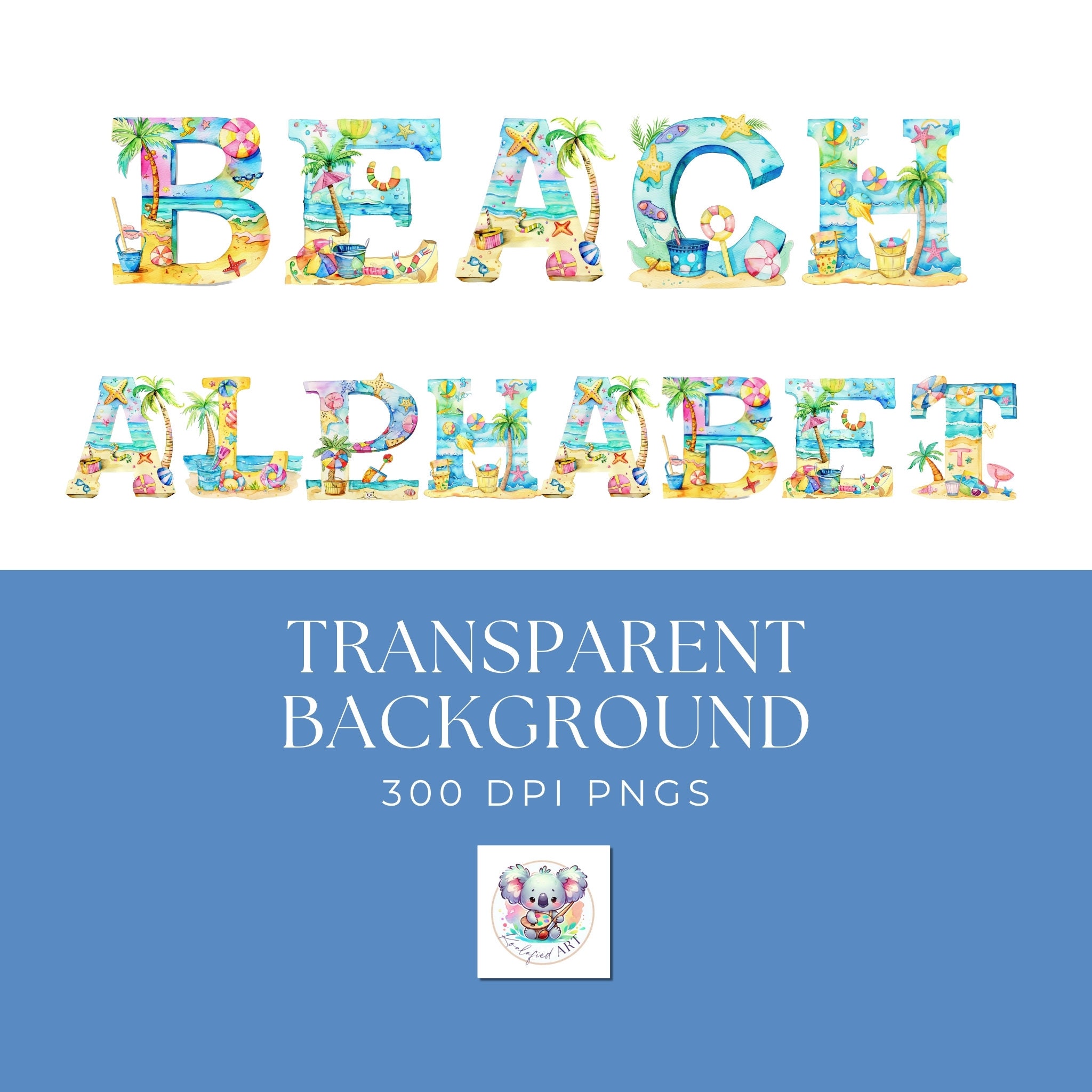 Coastal Characters Watercolor Beach Alphabet Clipart 26 Seaside Letter ...