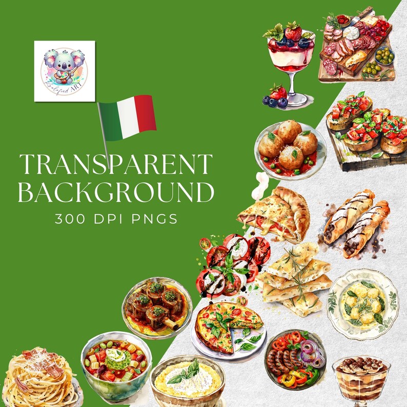 Classic Italian Food Watercolor Clipart Bundle 20 Pngs for Gourmet ...