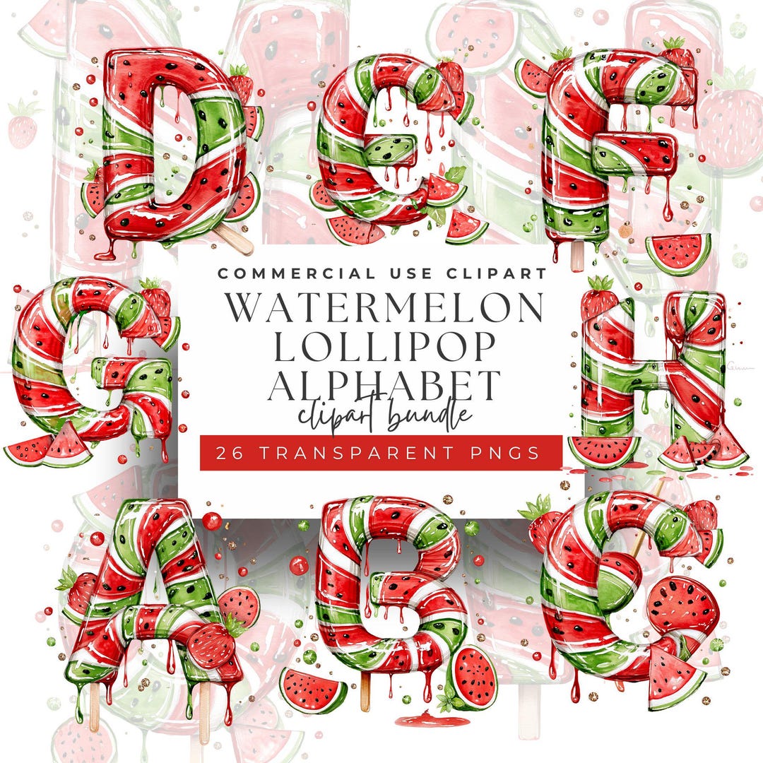 Watermelon Lollipop Alphabet PNG, 26 Juicy Candy Letters for Summer ...