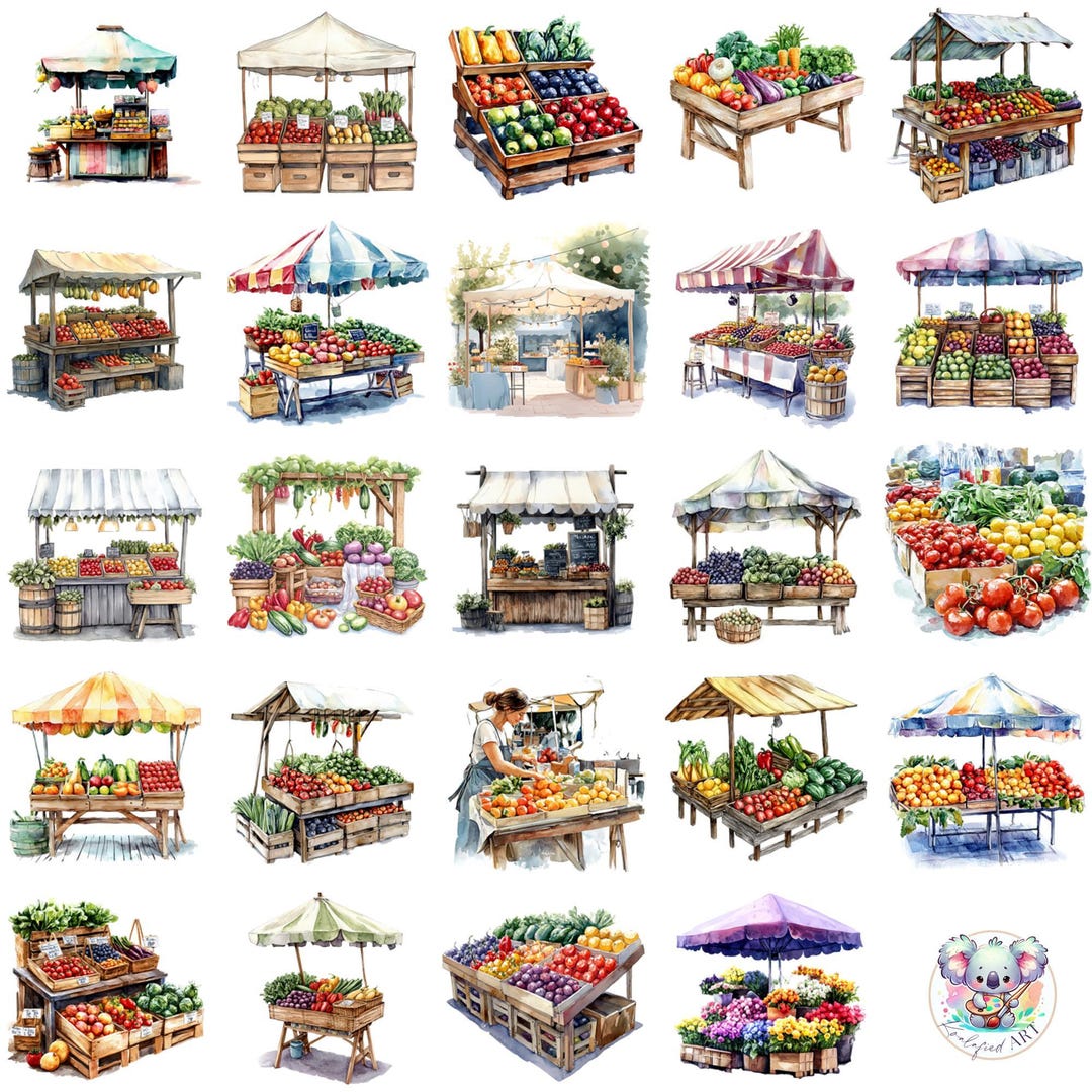 39 Watercolor Farmers Market Clipart PNG, Transparent Rustic Market ...