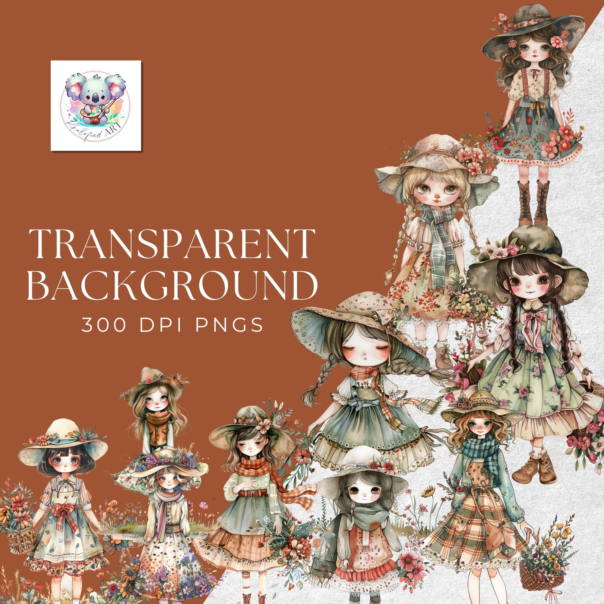 Watercolor Whimsy Flower Girl Clipart 20 High-resolution Pngs, 300 DPI ...