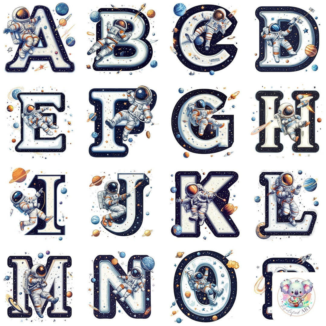 Astronaut Space Adventure Alphabet Clipart - 26 Cosmic Letter Designs ...