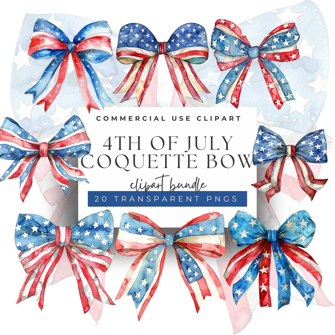 Watercolor 4th of July Bow Clipart: 20 Patriotic Pngs (digital Download ...