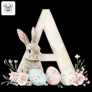 Watercolor Easter Bunny Alphabet Clipart: Pastel Floral Letters (PNG ...