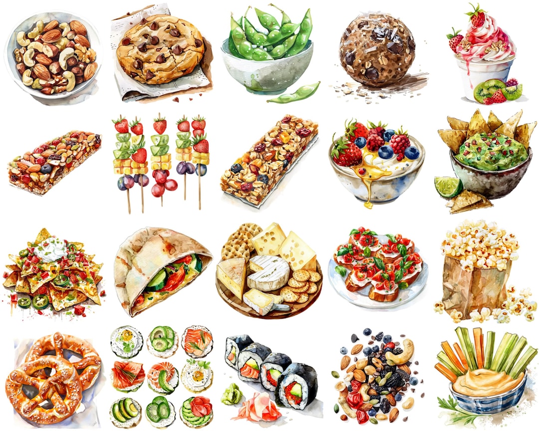 Delicious Snacks Food Clipart: Savory & Sweet Treats (PNG, 300 DPI) - Etsy