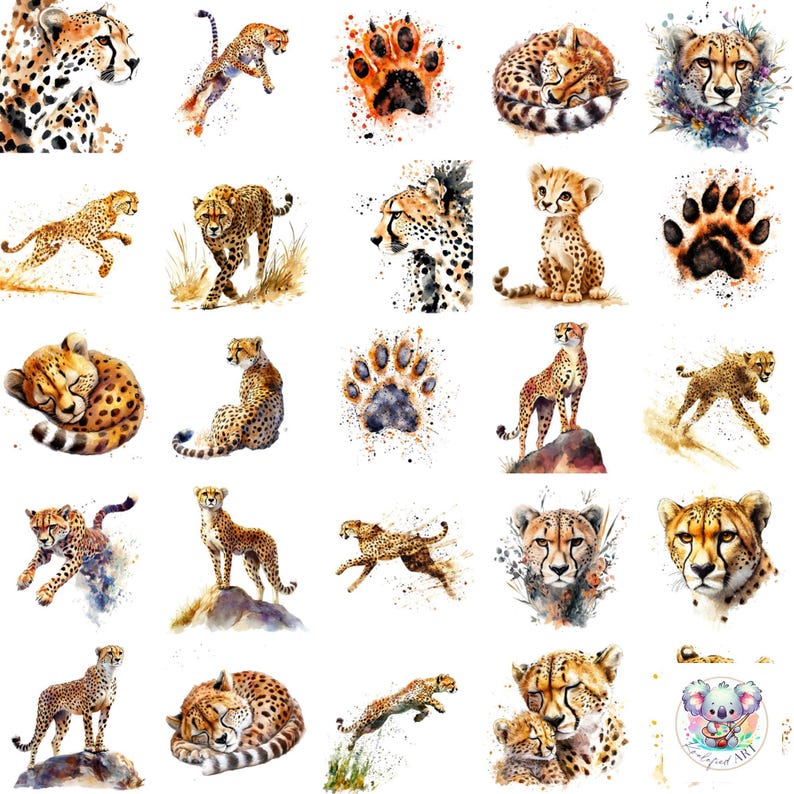 Cheetah Clipart Illustrations: Wildlife Art, Cheetah Cubs (digital ...