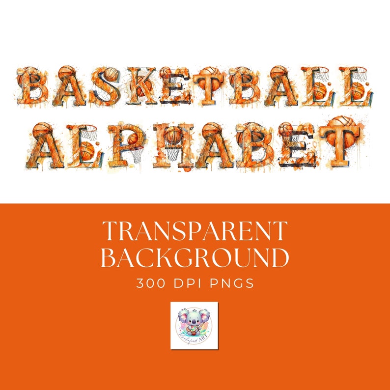Basketball Alphabet Clipart: Watercolor Letters - Sports Theme Art - Etsy