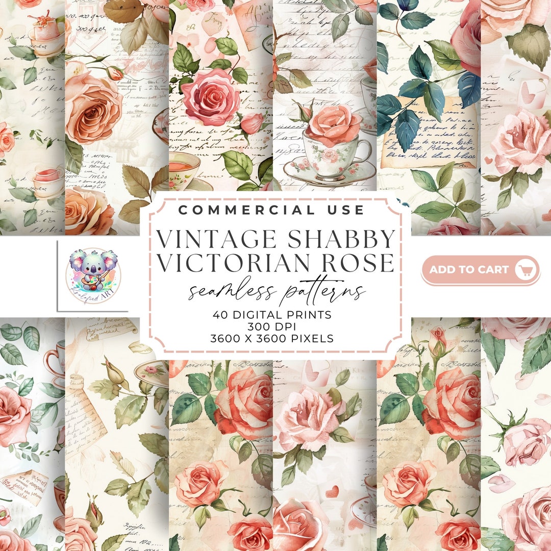 Shabby Chic Victorian Rose Digital Paper Vintage Elegance 40 Sheets ...
