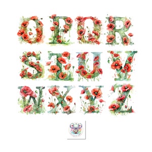 Watercolor Poppy Alphabet Clipart Set - 26 Floral Letters A-Z - High ...