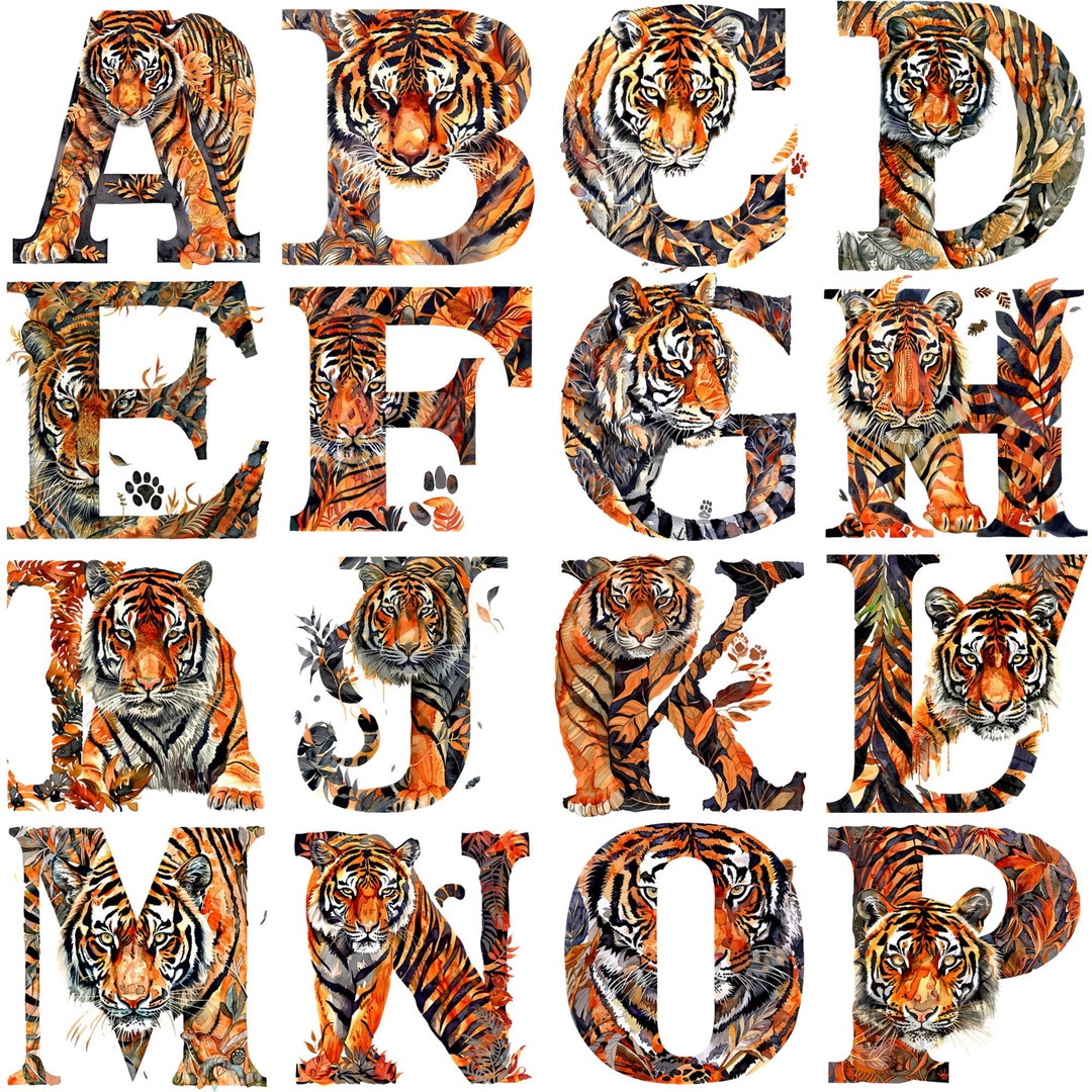Unique Watercolor Tiger Letter Alphabet Cliparts Pngs - 26 Complete 300 ...