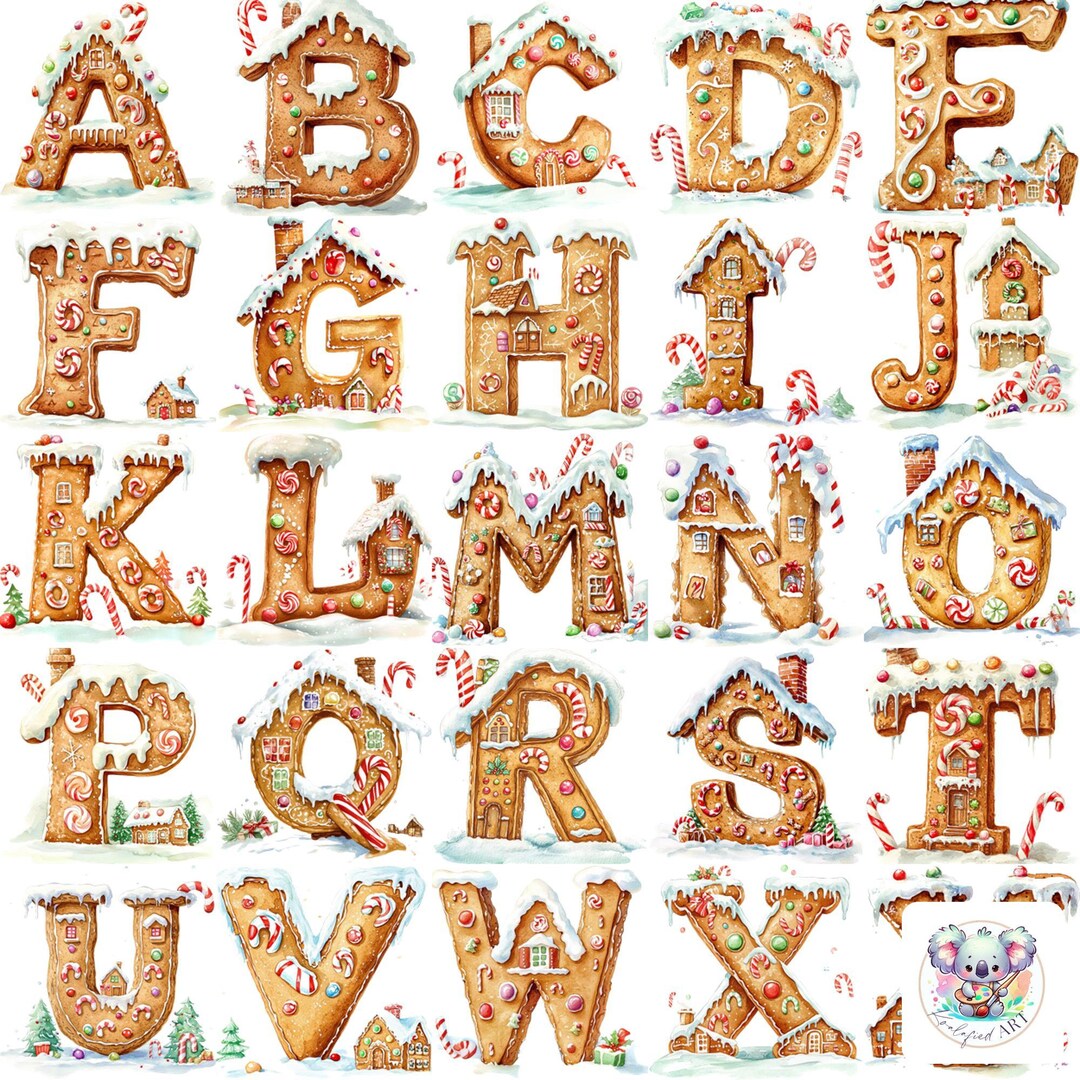 Gingerbread House Alphabet Clipart: Festive Holiday Letters (PNG, 300 ...