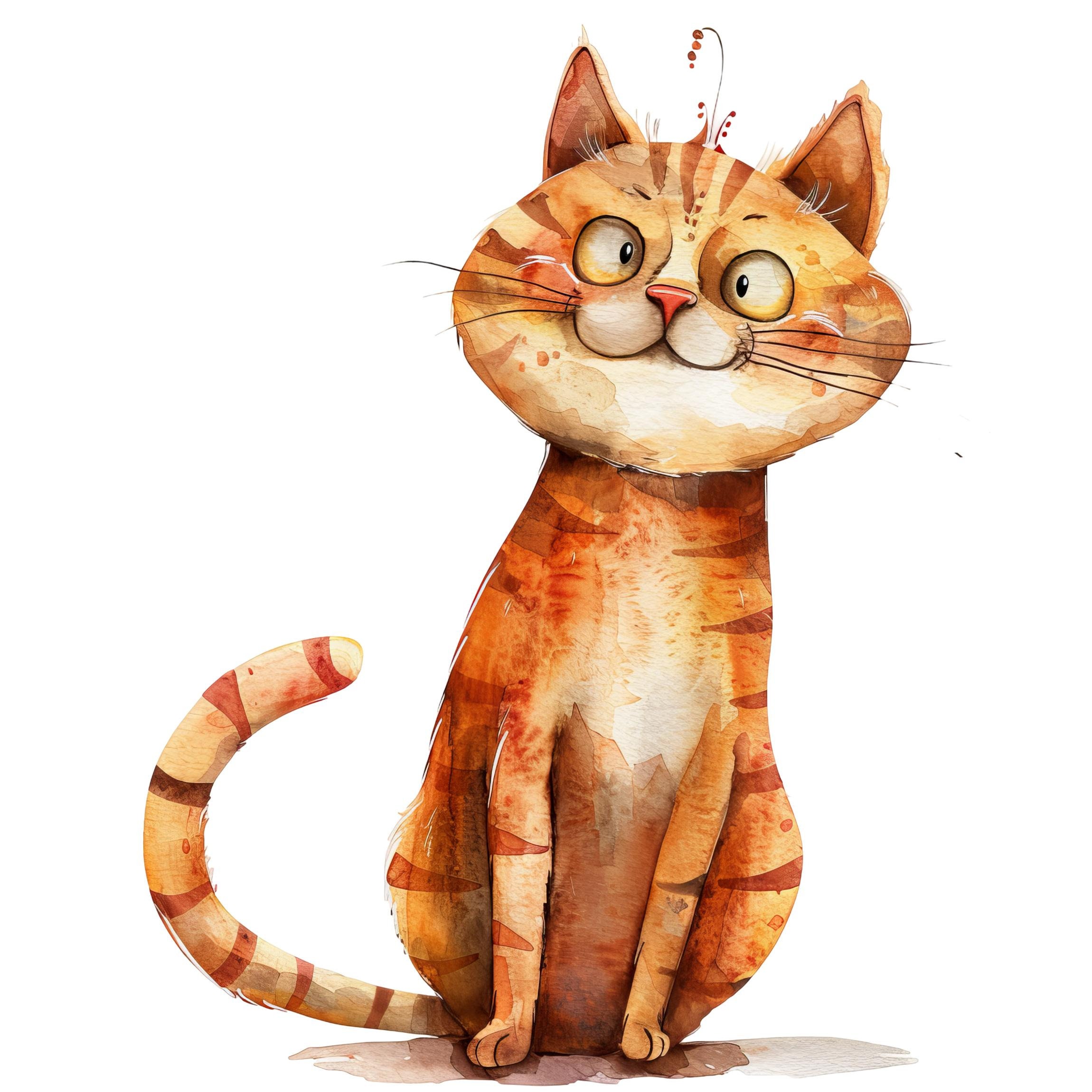 Watercolor Quirky Cats Clipart PNG: 20 High-resolution 300 DPI ...