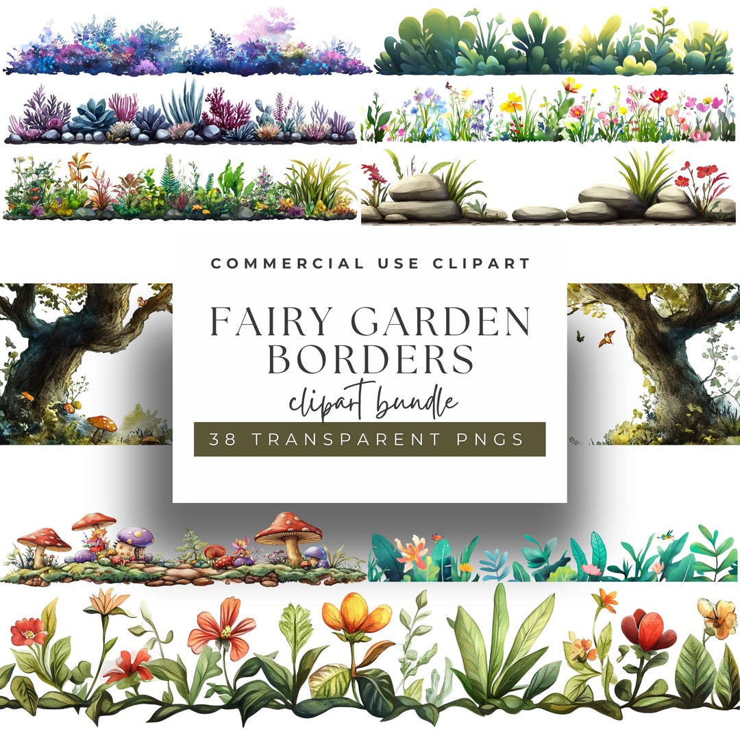 Watercolor Fairy Garden Borders: Whimsical Floral PNG Clipart (38 ...